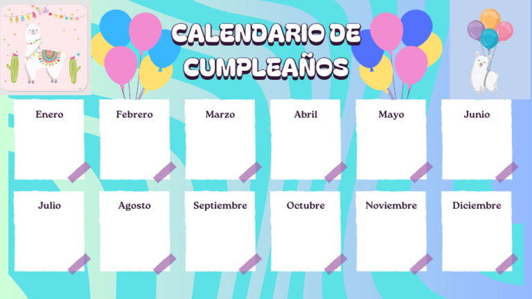 Calendario Cumpleaños Del Año Ilustrado Rosa | PDF