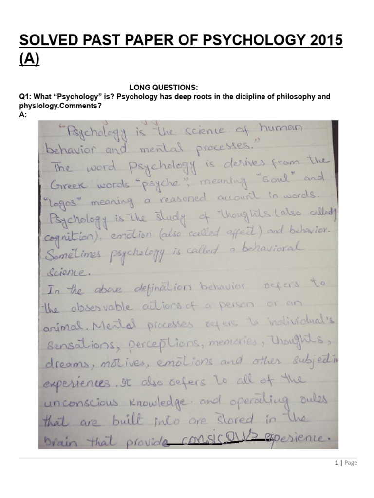 2015 Psychology Past Paper Solutions | PDF