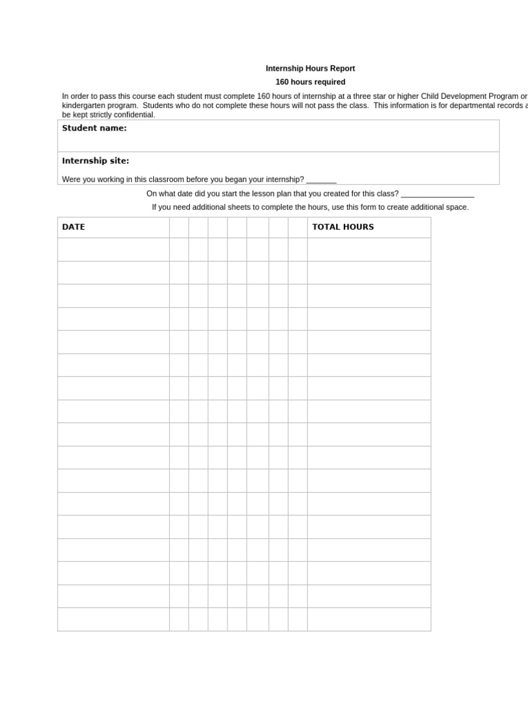 Internship Hours Report in Word | PDF