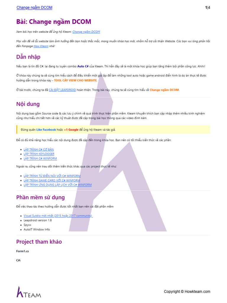 HOWKTEAM.VN - Change ngầm DCOM | PDF