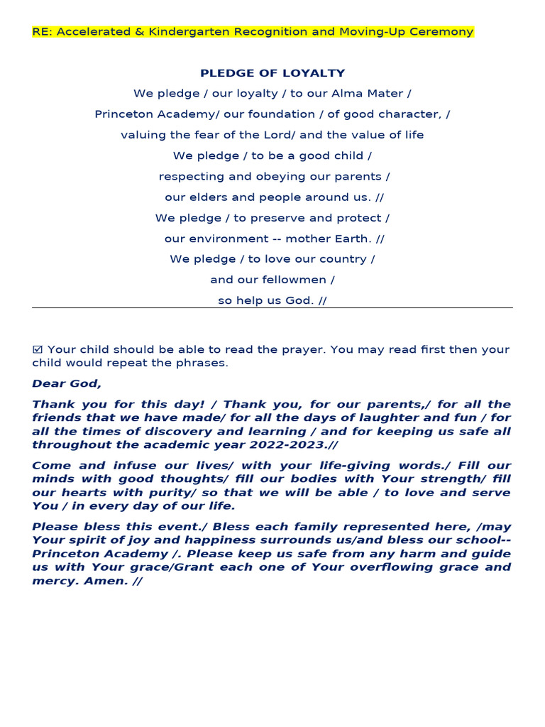 Prayer and Pledge of Loyalty FINAL | PDF | Prayer