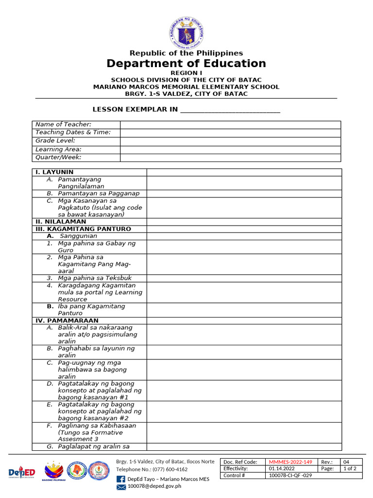 Lesson-Exemplar-New-Template_Filipino | PDF