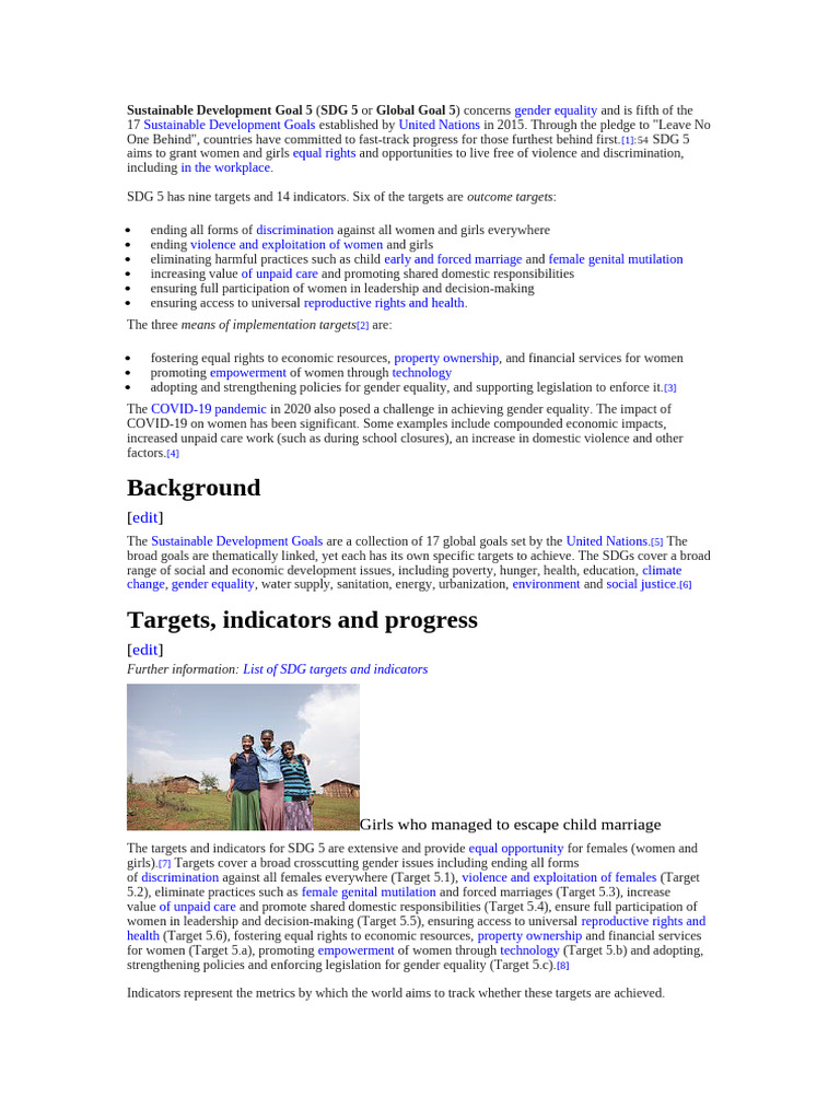 SDG 5: Gender Equality Targets & Indicators | PDF | Social Ethics ...