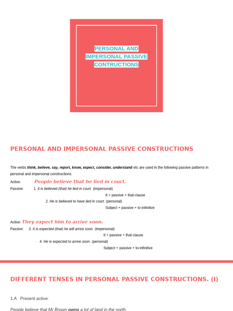 Personal and Impersonal Passive | PDF | Grammatical Tense | Linguistic ...