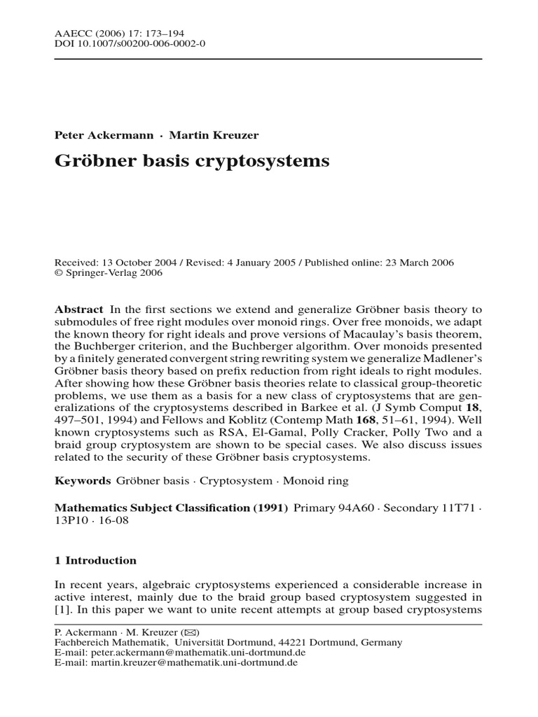 Gröbner Basis Cryptosystems Explained | PDF | Ring (Mathematics) | Module (Mathematics)