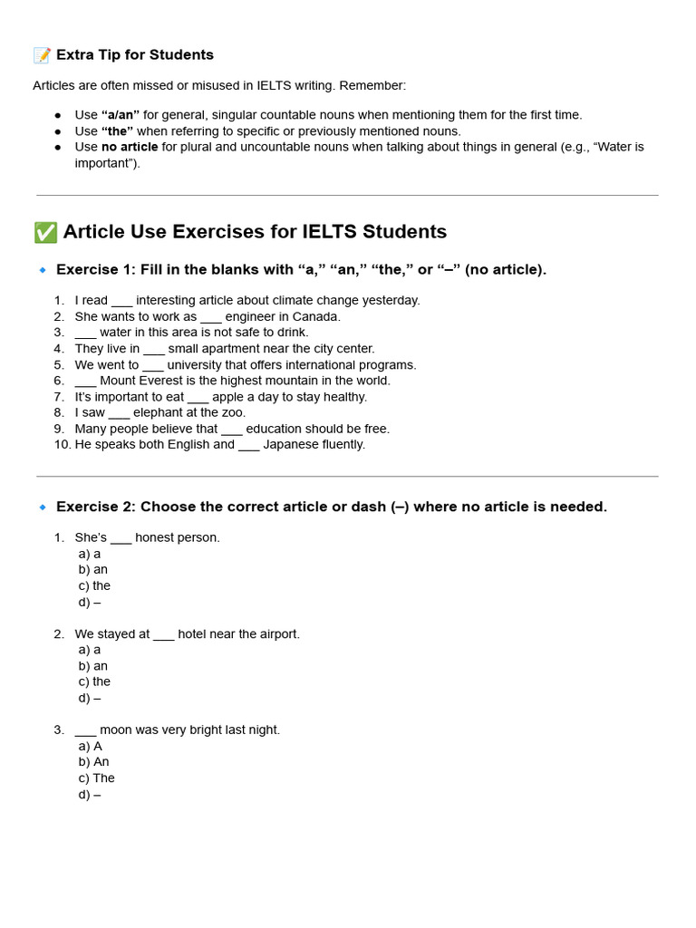 IELTS Article Usage Exercises | PDF | Language Families | Language ...