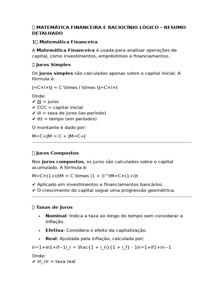 ? Matemática Financeira e Raciocínio Lógico | PDF | Juros | Finanças ...