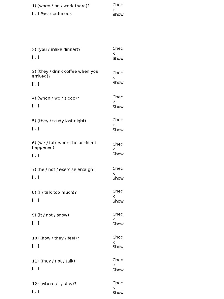 Past Continuous Tense Exercises | PDF
