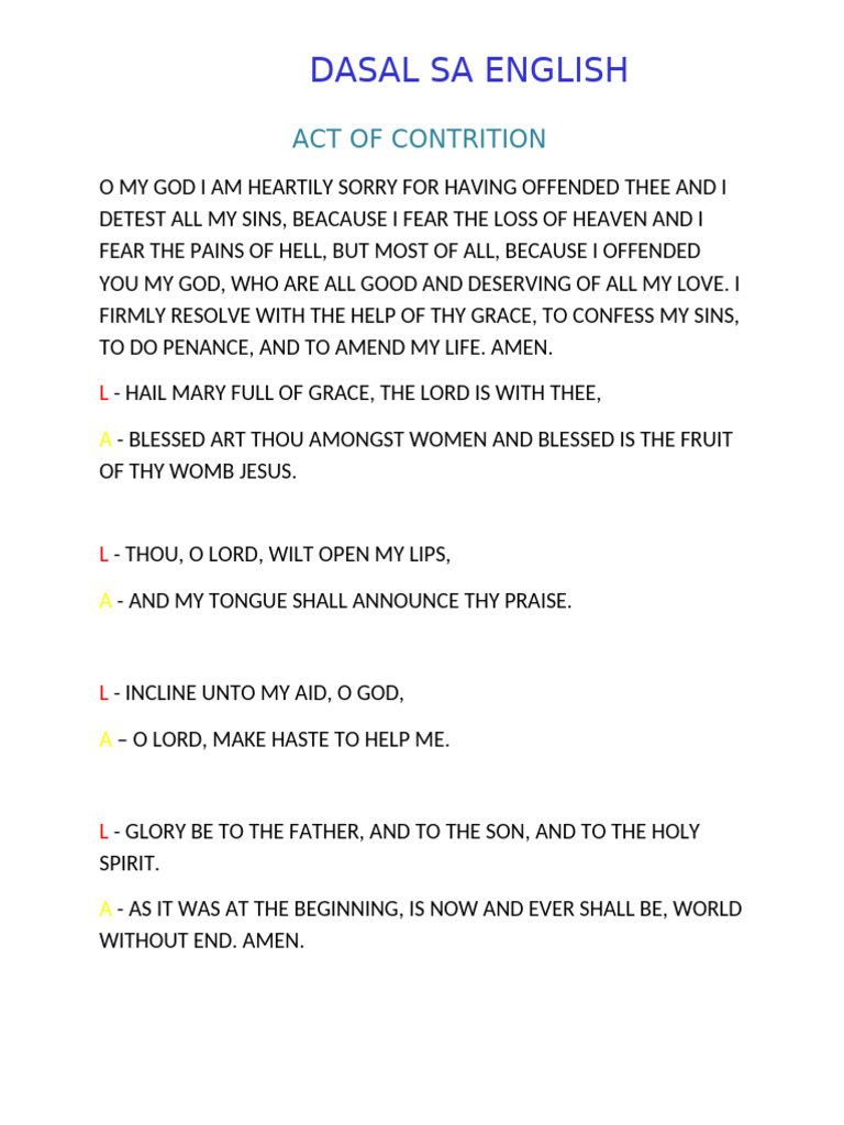 English Prayers and Rosary Mysteries | PDF | Lord's Prayer | Religious ...