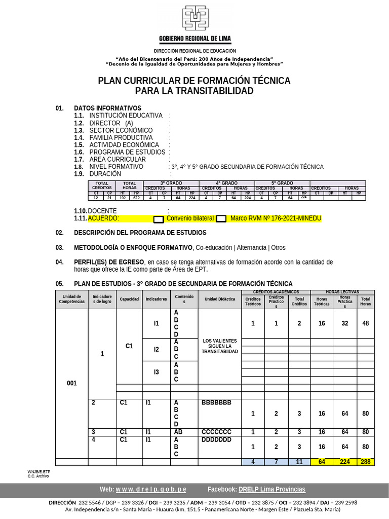 PLAN CURRICULAR TRANSITABILIDAD_OFICIAL | PDF | Conocimiento procedimental | Teoría de la educación