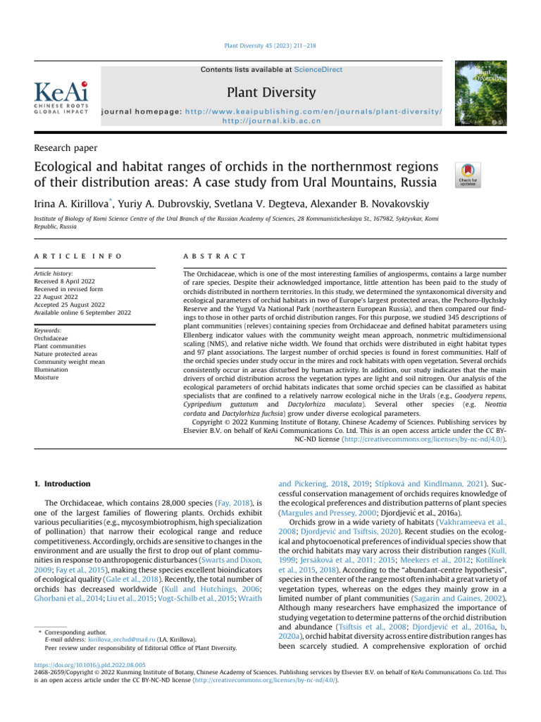 Ecological and Habitat Ranges of Orchids in The Northernmost Regions ...