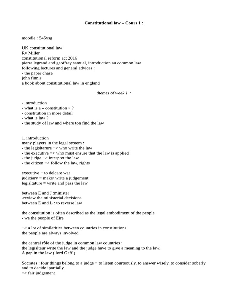 Constitutional Law - Cours 1 | PDF | Constitution | Supreme Courts