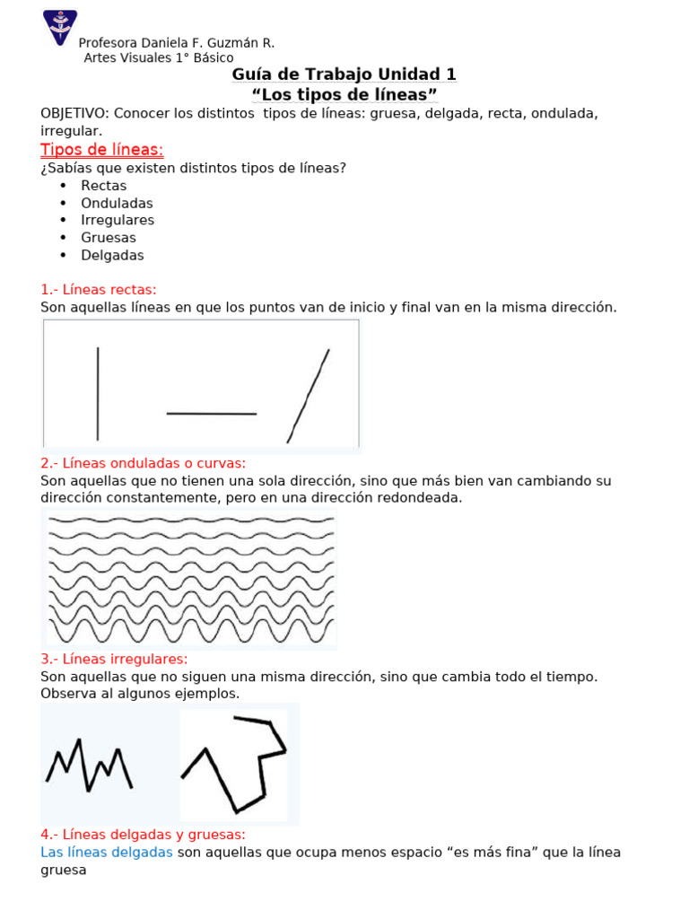 Tipos de Líneas en Artes Visuales 1° Básico | PDF