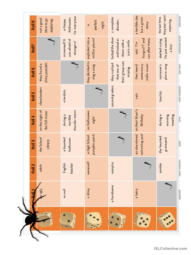 Halloween Roll-A-Story (Thriller Quiz Vocabulary) | PDF