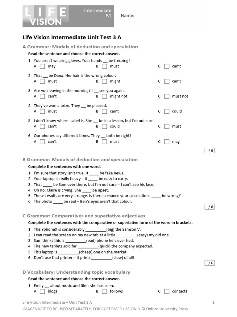 Life Vision Intermediate Unit Test 3 A | PDF | Internet Forum
