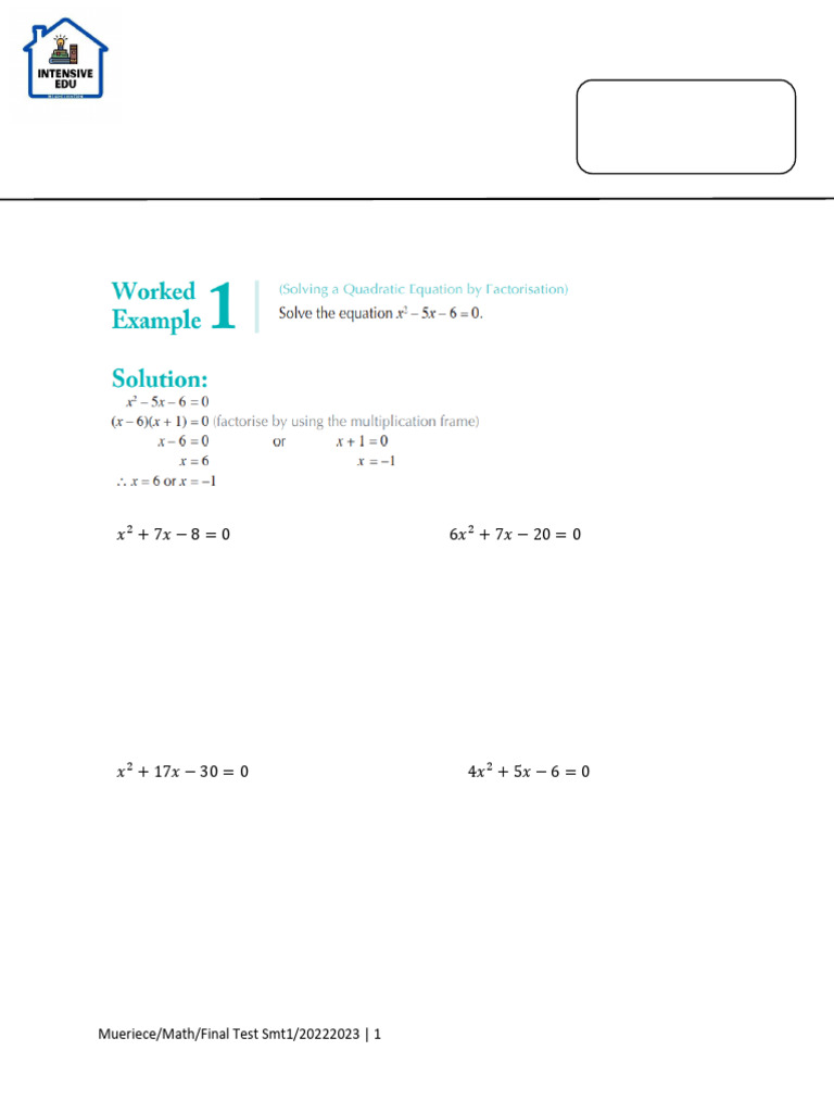 Grade 9 Math Final Test 1 20222023 | PDF | Quadratic Equation | Mathematics