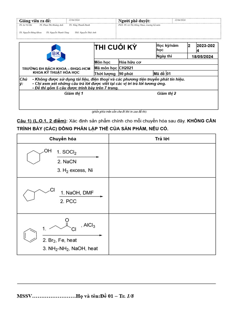 Đề thi cuối kỳ HK232 TV - đề 1 | PDF