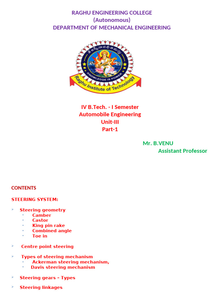 AE PPT Unit-III AR20 Part-1 | PDF | Mechanical Engineering | Motor Vehicle