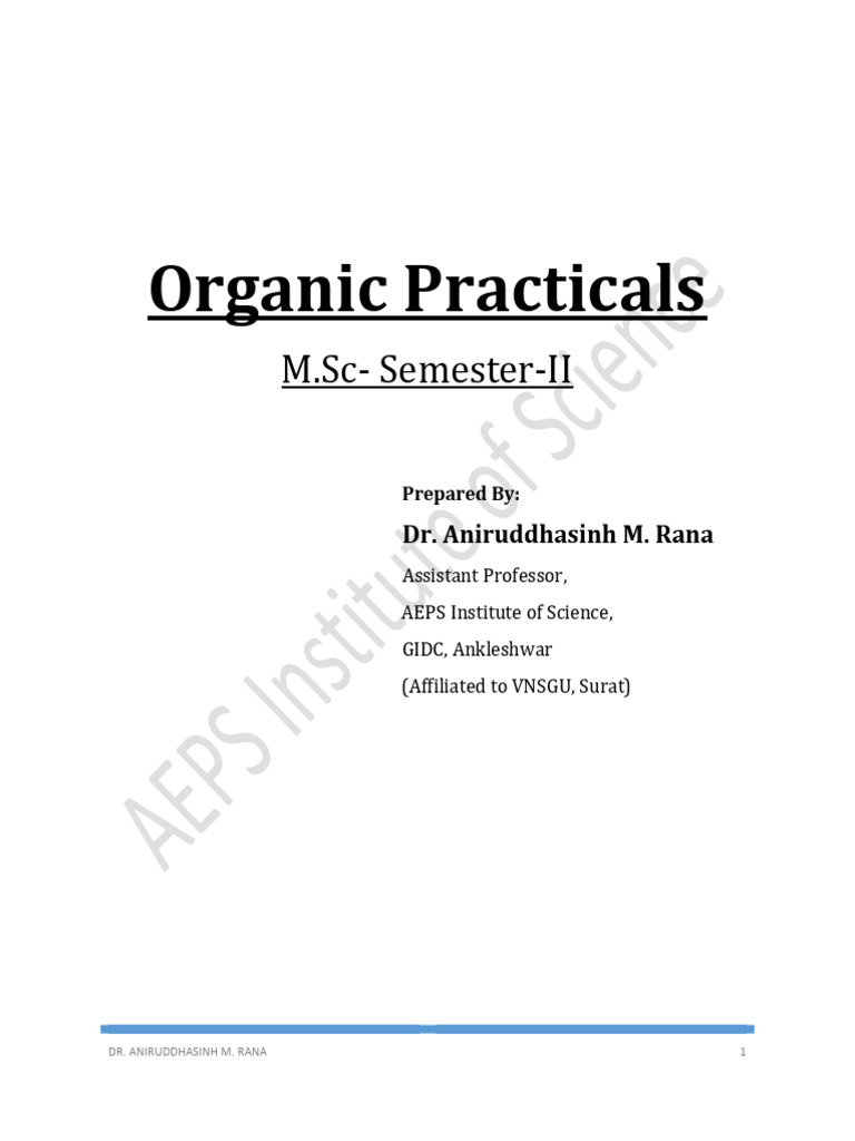 M.Sc Organic Chemistry Practical Guide | PDF | Titration | Chemistry