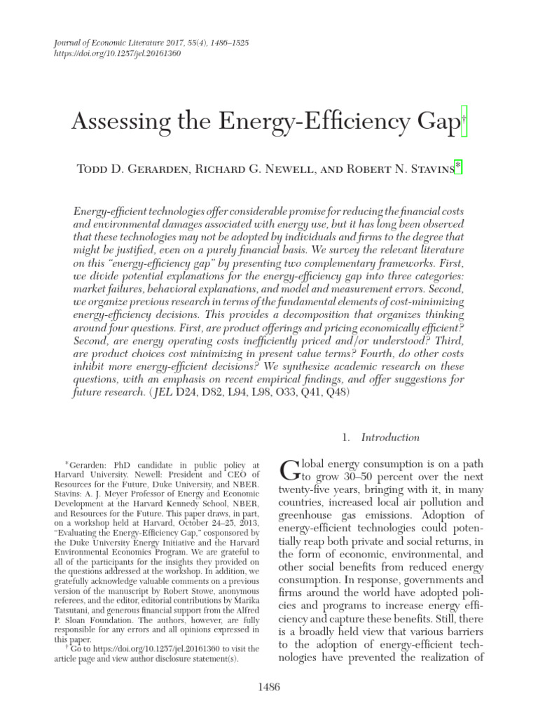 Gerarden Et Al 2017 Assessing The Energy Efficiency Gap | PDF ...