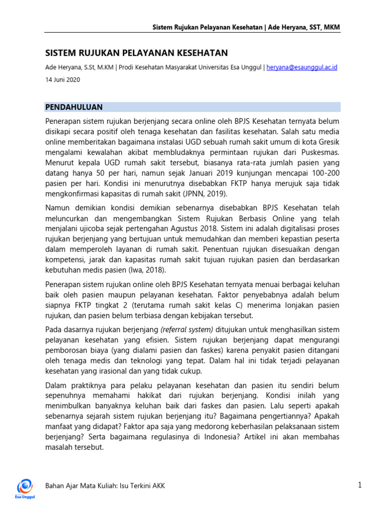 Sistem Rujukan Kesehatan Berjenjang di Indonesia | PDF