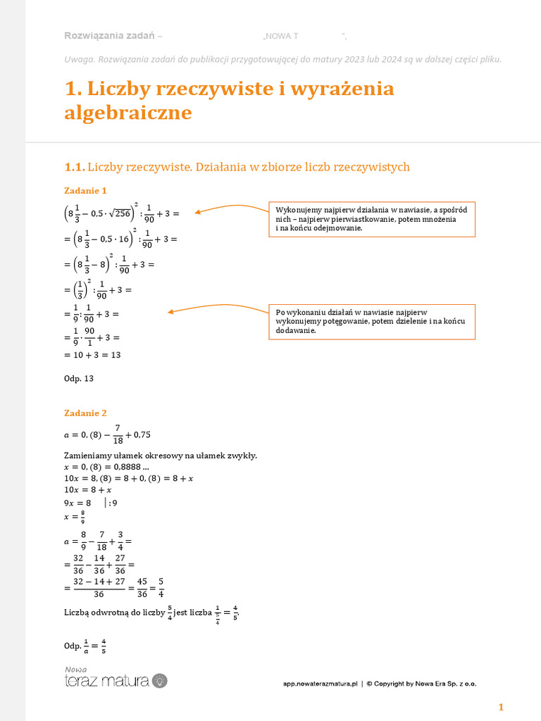 Liczby Rzeczywiste I Wyrażenia: 1. Algebraiczne | PDF