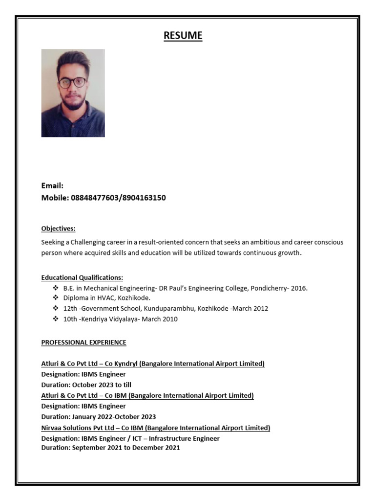 IBMS Engineer Resume - Arun Raj | PDF | Computer Science | Computing