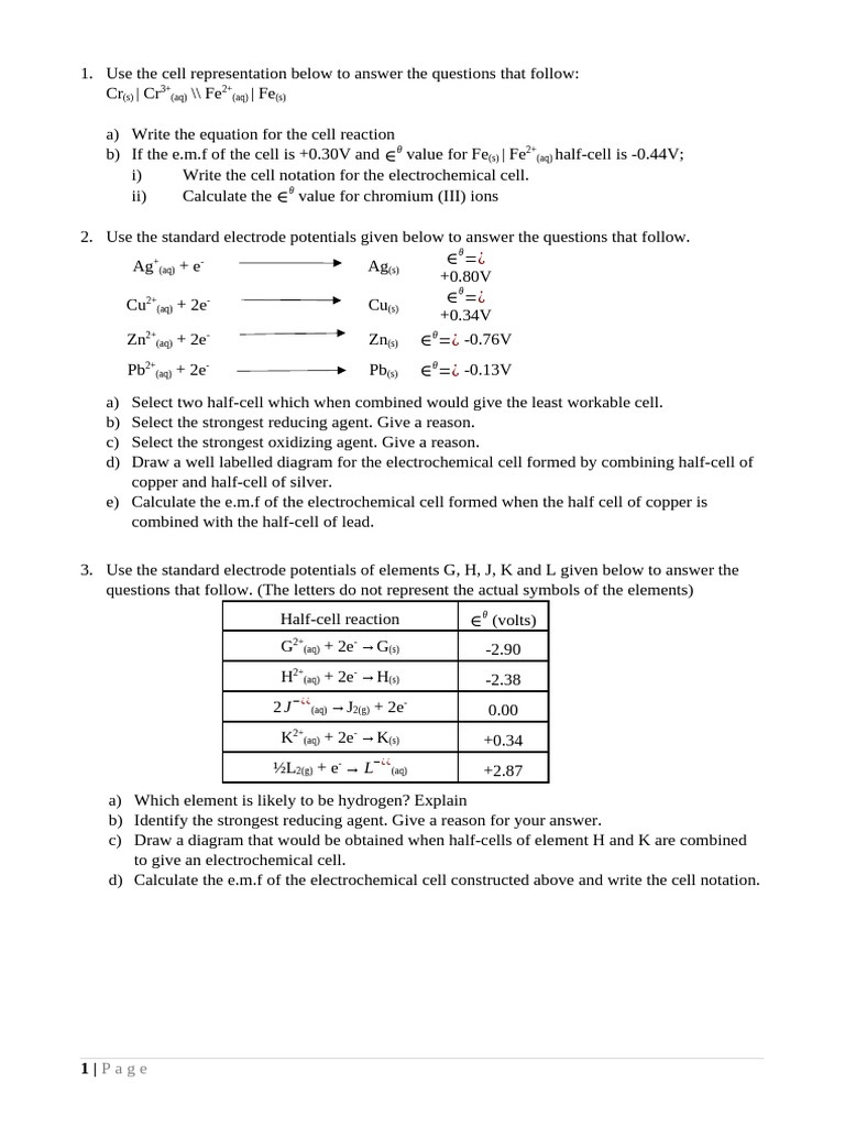 Electrochemistry Revision Questions | PDF | Electrochemistry | Atoms