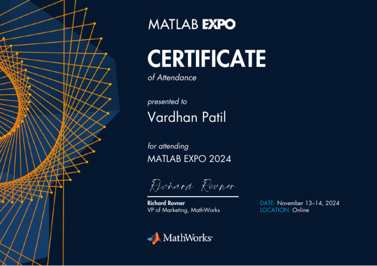 MATLAB EXPO 2024 Certificate | PDF