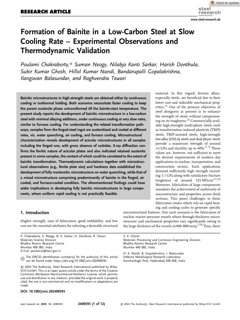 Bainite Formation in Low-Carbon Steel | PDF | Heat Treating | Steel