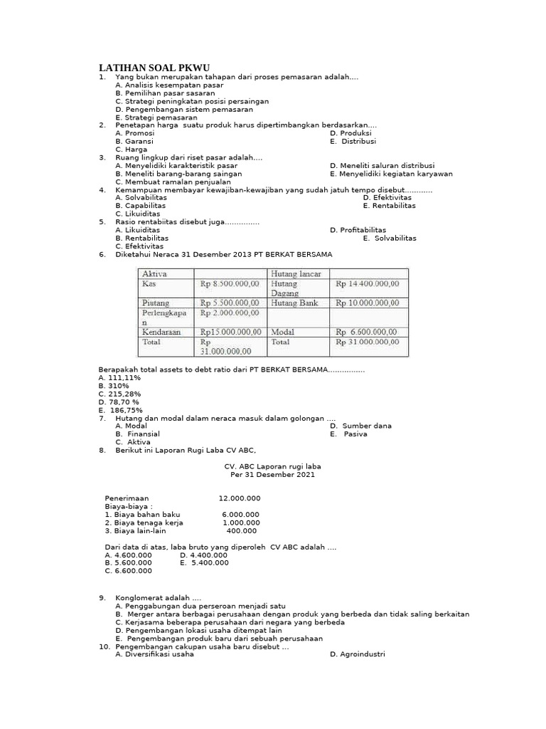 Latihan Soal Pkwu 2 | PDF