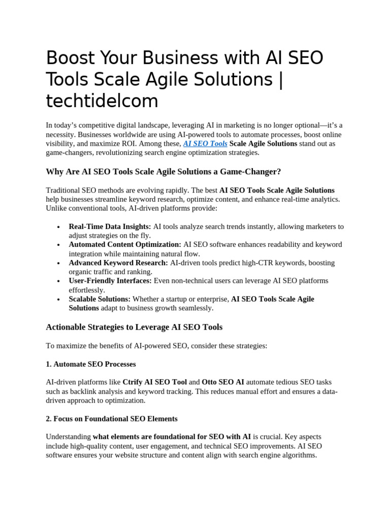 Boost Your Business With AI SEO Tools Scale Agile Solutions | PDF | Search Engine Optimization ...