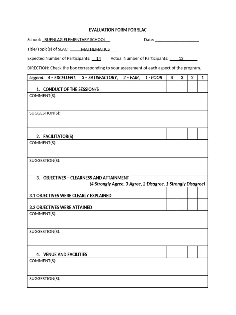 Evaluation Form for Slac | PDF