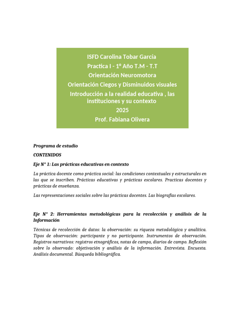 Práctica I - Eje 1 Tobar-25 | PDF | Enseñando | Maestros