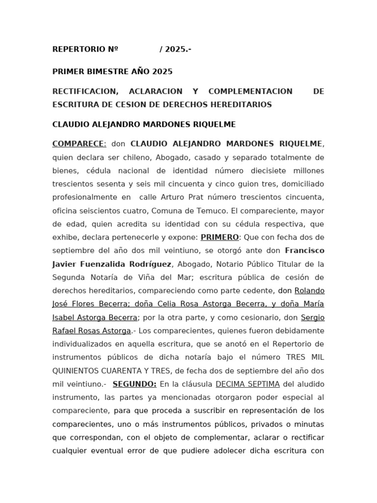 Escritura Rectificatoria y Complementaria Ok Sergio Rosas Astorga (Enviar Hoy) | PDF