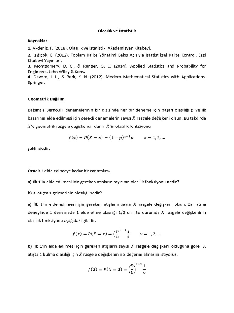Olasilik Ve Istatistik 13 Hafta Ders Notu 3 1 | PDF