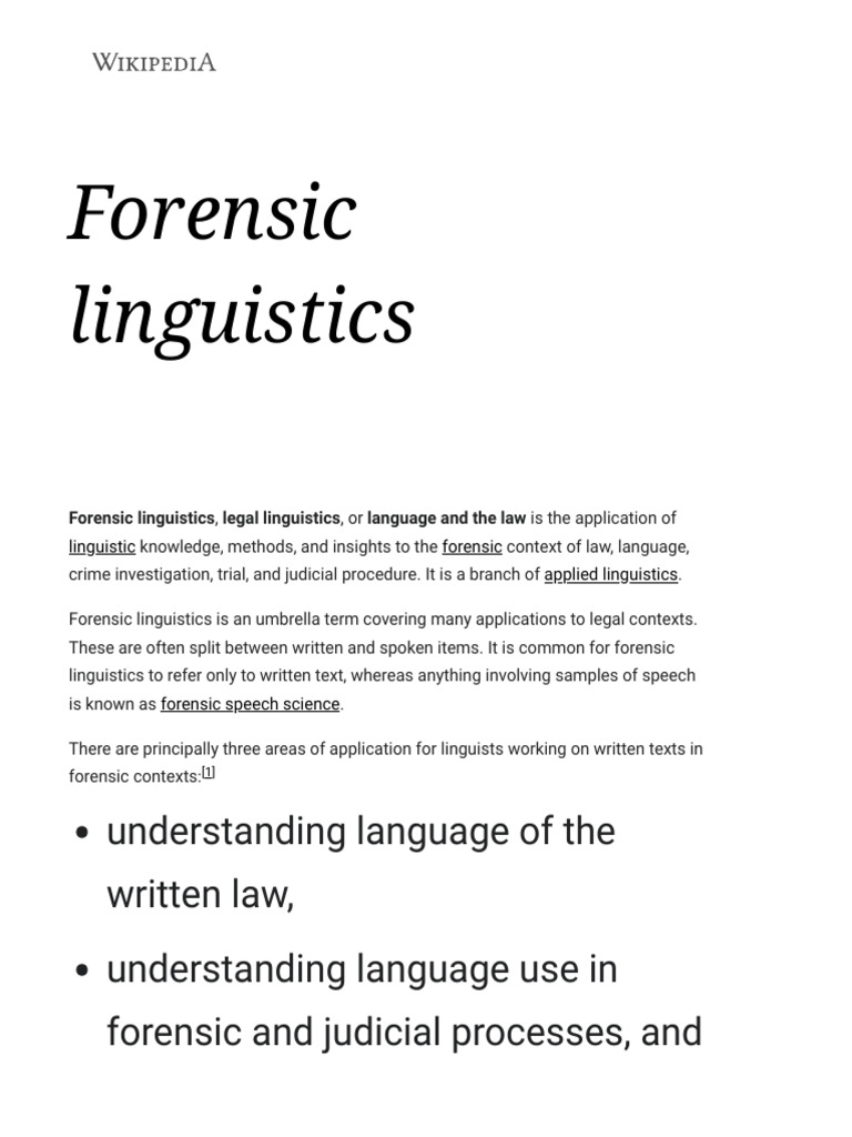 Forensic Linguistics - Wikipedia (1) | PDF | Linguistics | Human Communication