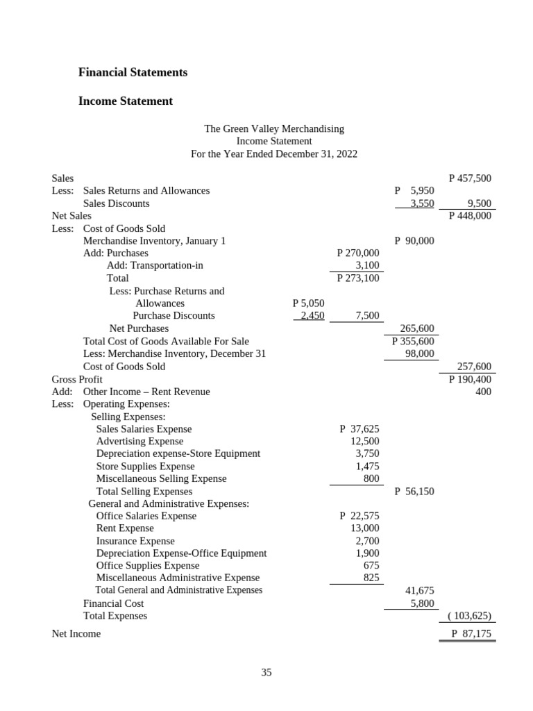 Merchandising Financial Statements Presentation | PDF | Expense ...