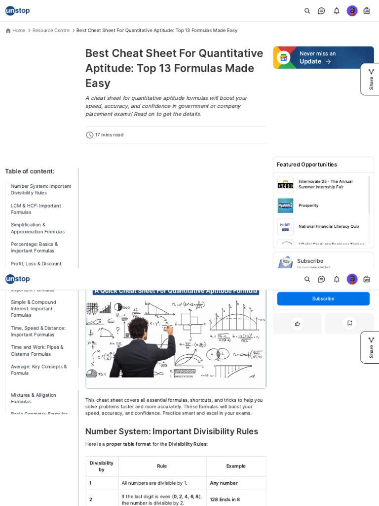 Best Quantitative Aptitude Formula Cheat Sheet For Exam Prep - Unstop ...