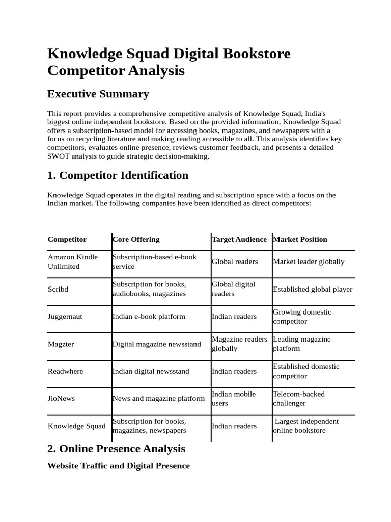 Knowledge Squad Digital Bookstore Competitor Analysis | PDF | Subscription Business Model ...