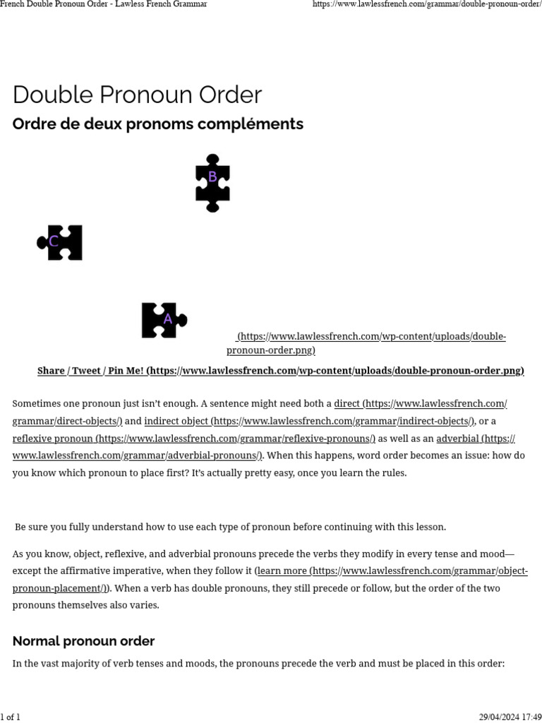 Lawless - French Double Pronoun Order | PDF