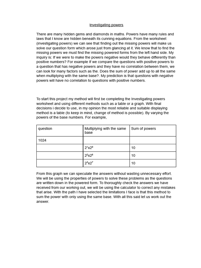 Y9 Term 1 Maths Investigation | PDF | Exponentiation | Multiplication