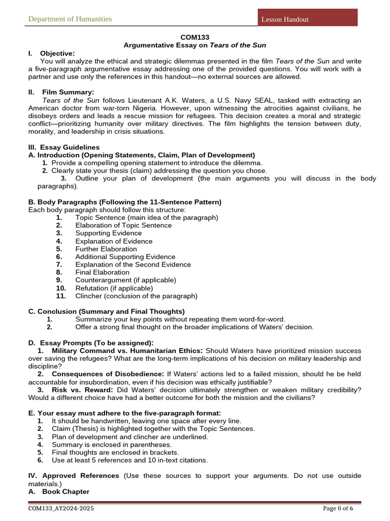 Argumentation-Output Handout | PDF | Essays | Leadership