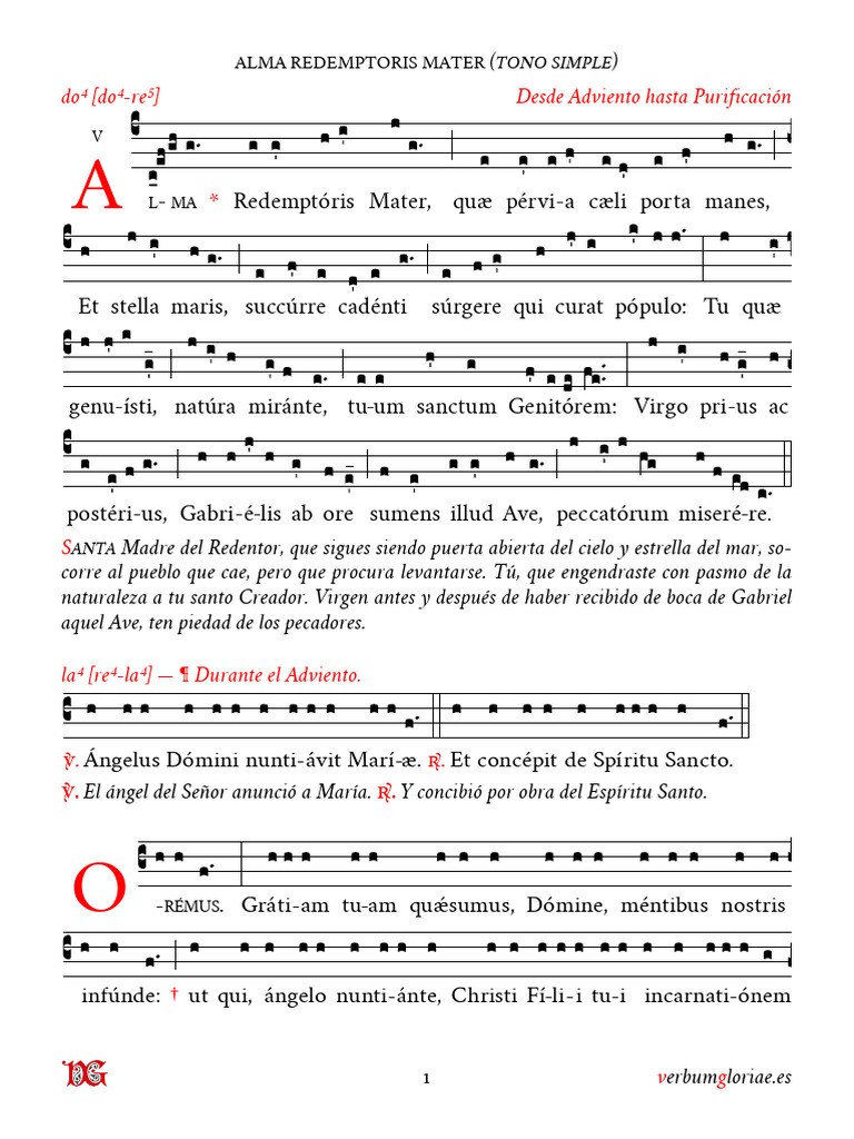 Alma Redemptoris Mater (Simple) | PDF | Teología | Creencia religiosa y ...
