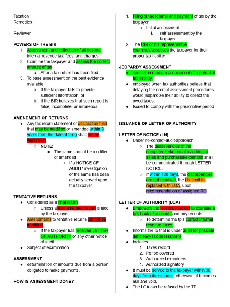 TAXATION - Tax Remedies (Reviewer) | PDF | Taxes | Taxpayer