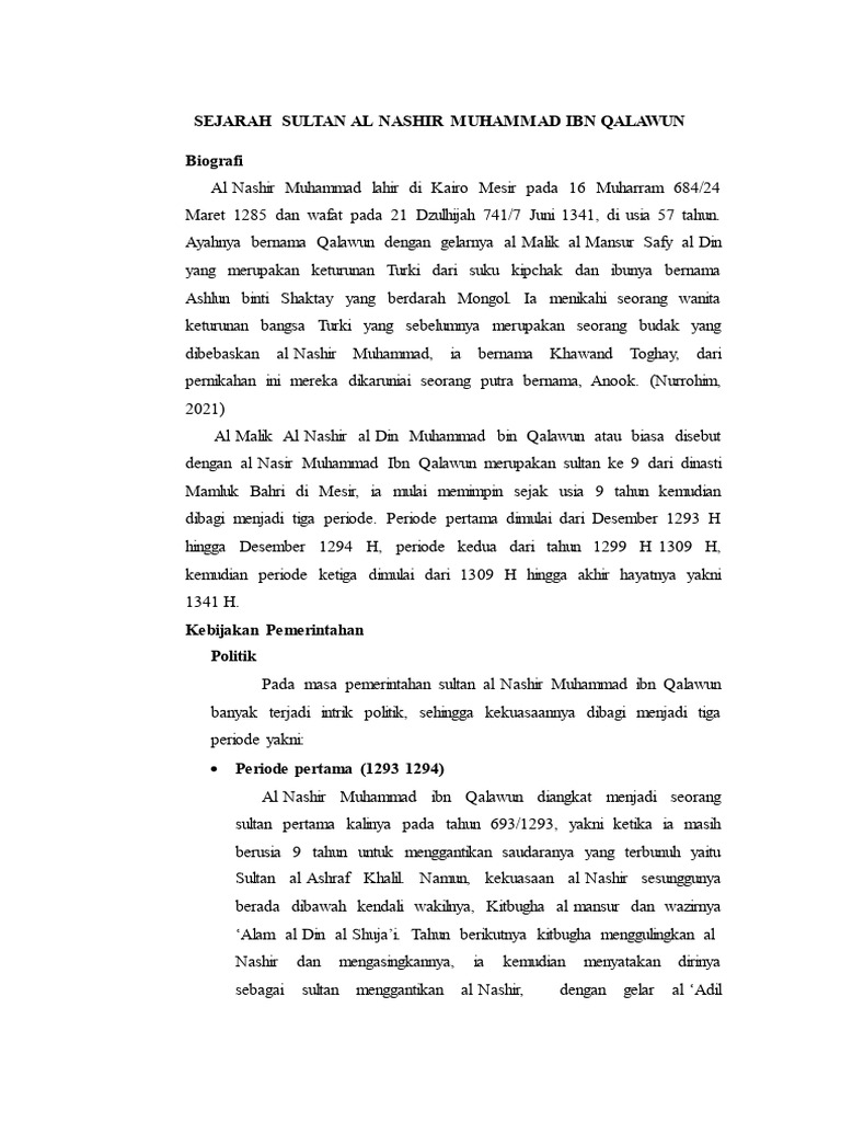 Sejarah Sultan Al Nashir Ibn Qalawun - Lula Musdalipah | PDF