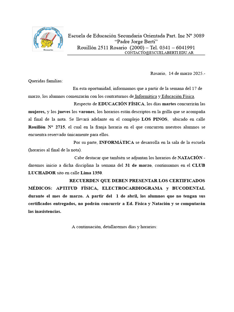 Nota Contraturnos 2025 | PDF | Informática