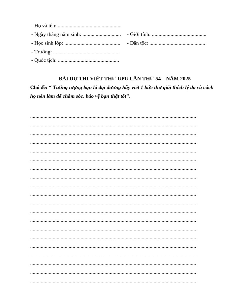 Mẫu VIẾT THƯ UPU | PDF