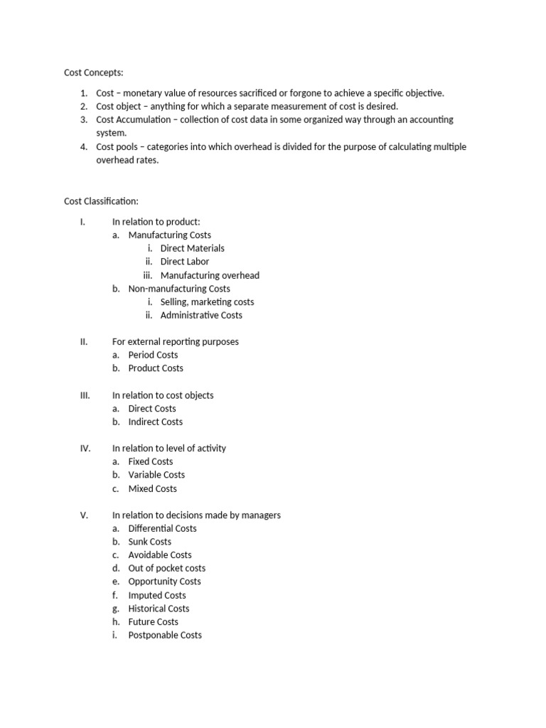 Cost Concepts and Classifications Guide | PDF | Cost | Production And ...