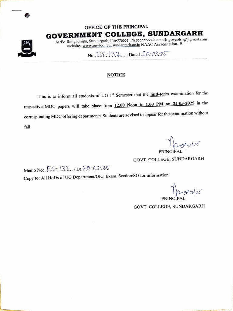 UG 1S MDC Mid Sem Notice | PDF